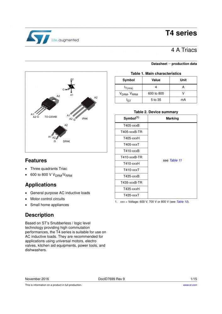 Datasheet page 1