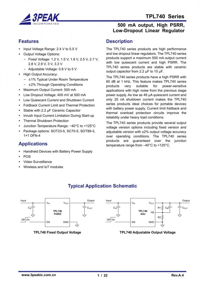 TPL740 datasheet page 1