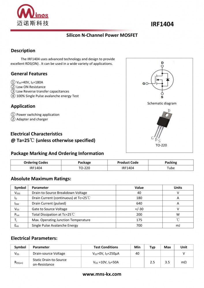 IRF1404 datasheet page 1