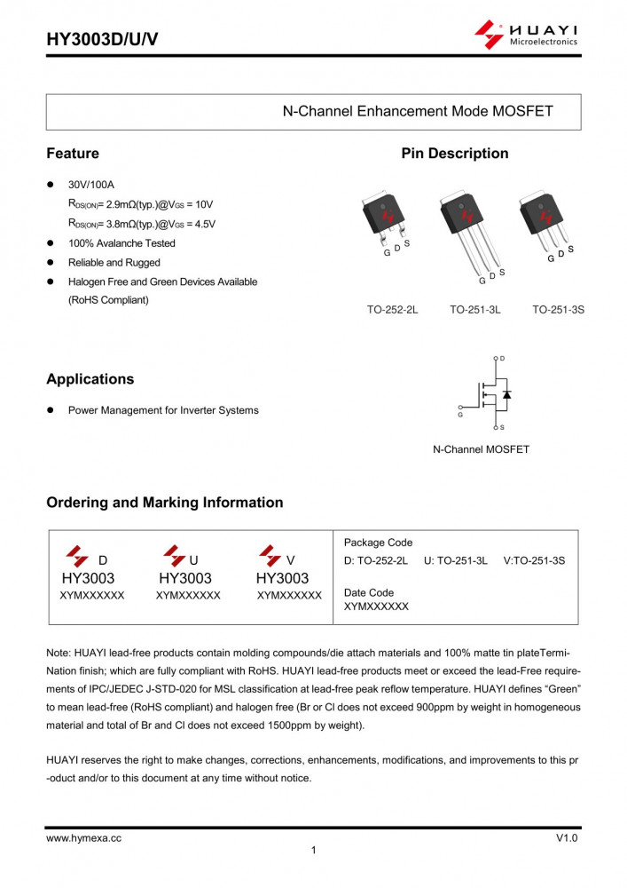 HY3003D datasheet page 1