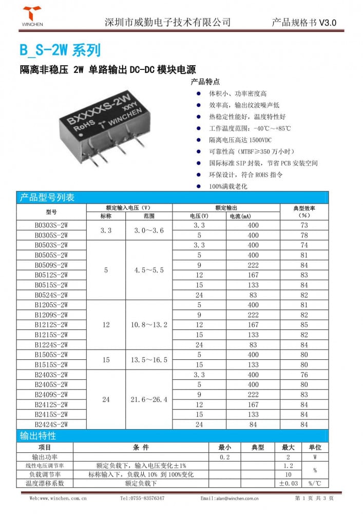 B1205S-2W datasheet page 1