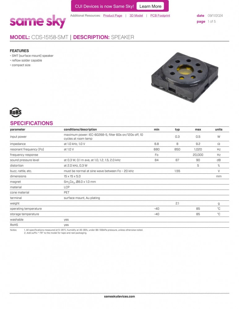 CDS-15158-SMT-TR datasheet page 1