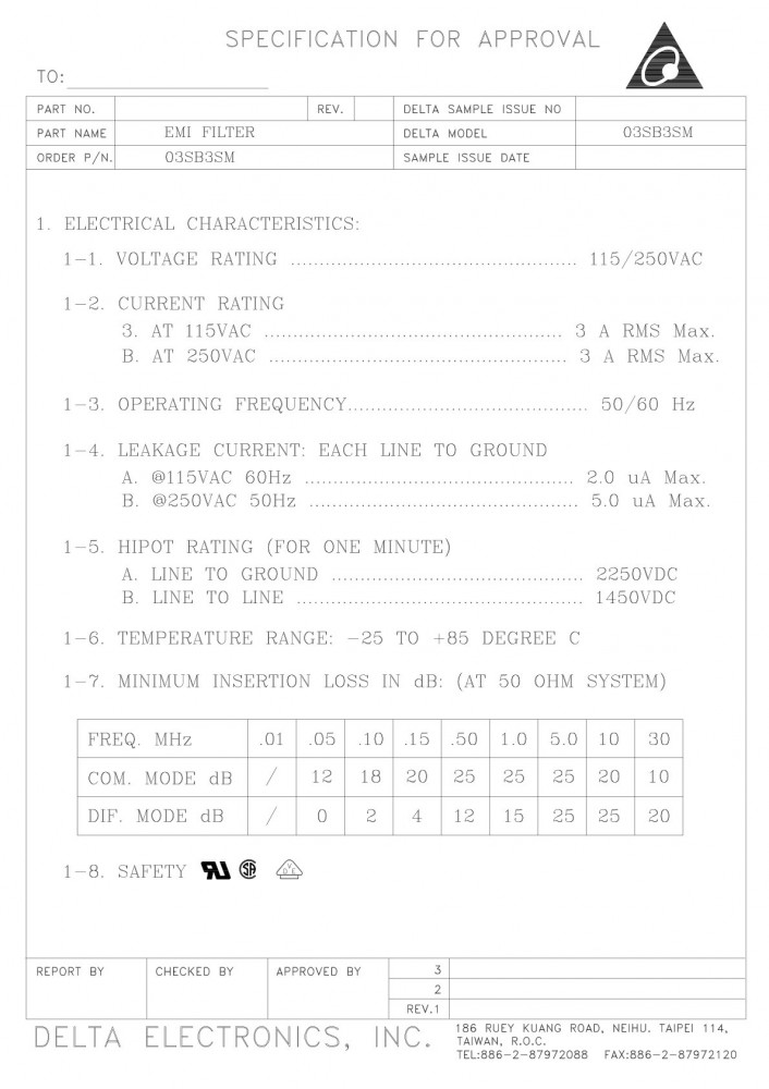 DELTA 03SB3SM technical document page 1