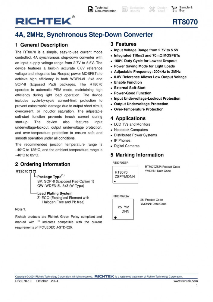 RT8070 datasheet preview, page 1