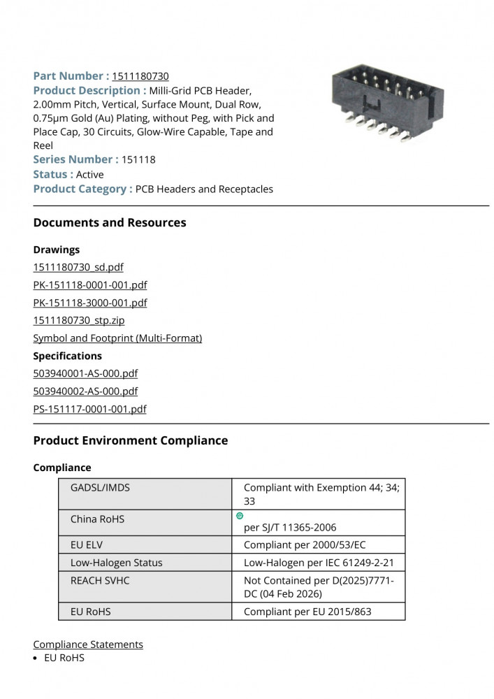 Molex Milli-Grid product specification page 1