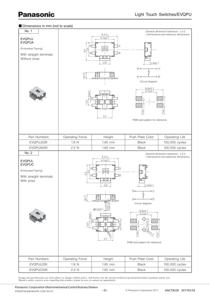 EVQPU datasheet page 2