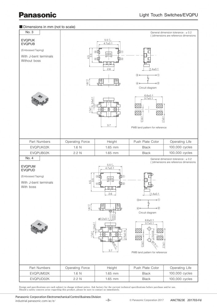 EVQPU datasheet page 3