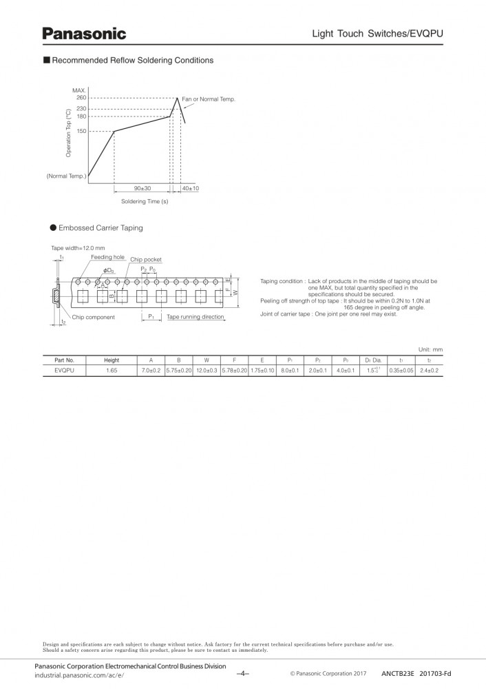 EVQPU datasheet page 4