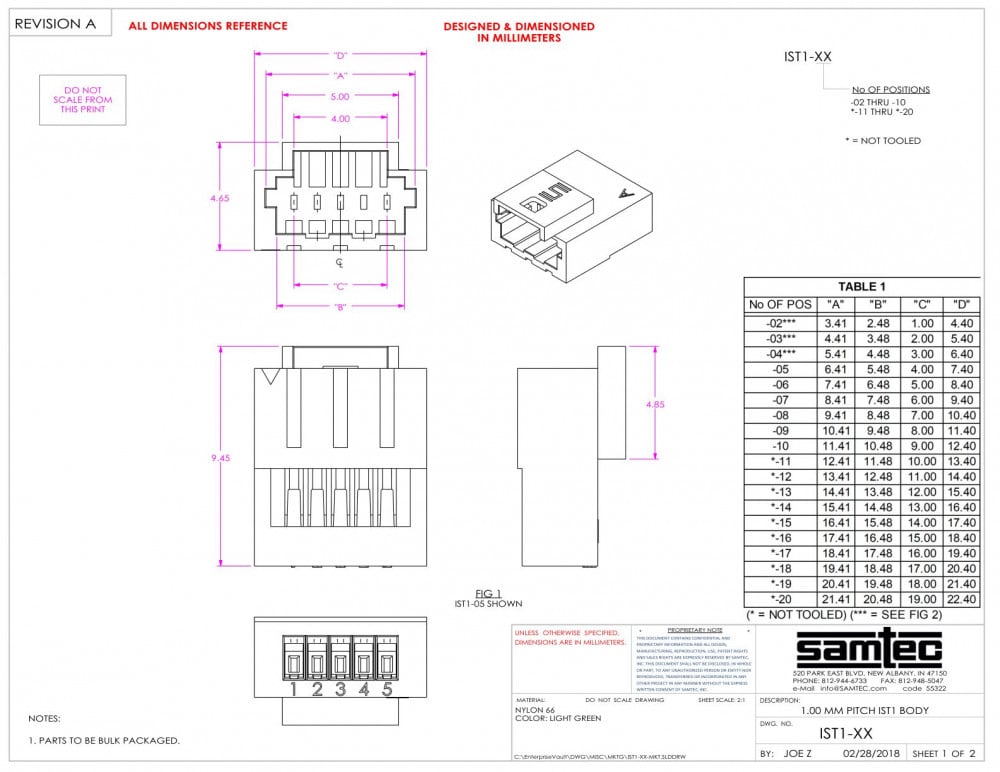 Samtec IST1-XX drawing page 1