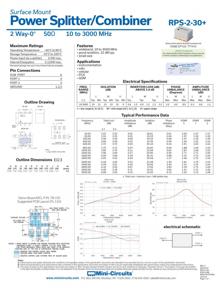 RPS-2-30+ datasheet page showing specifications and product information