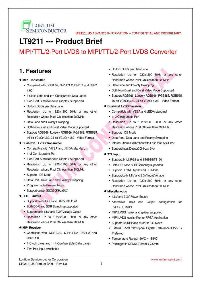 LT9211_U5 product brief page 1