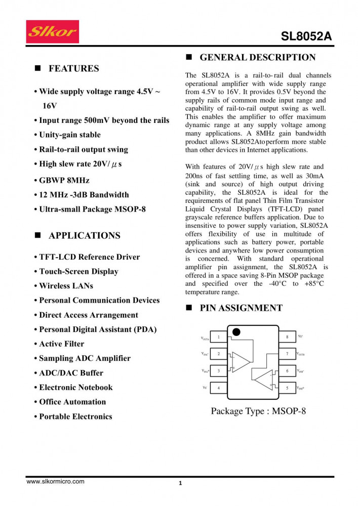 SL8052A datasheet page 1