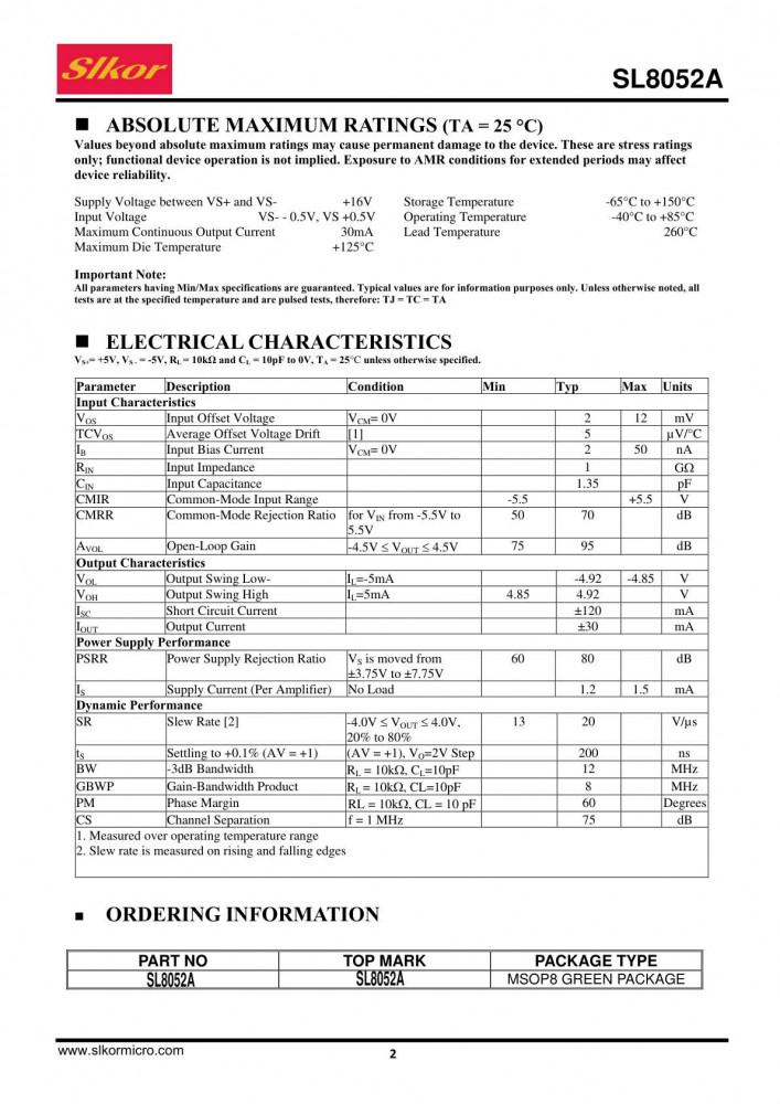 SL8052A datasheet page 2