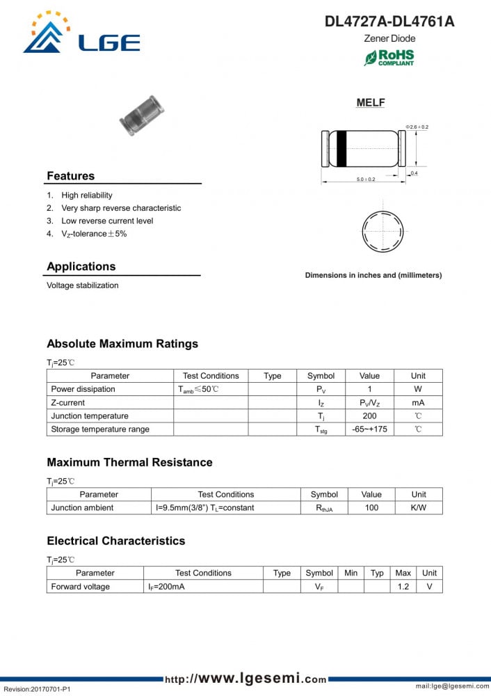 LGE DL4745A datasheet page 1