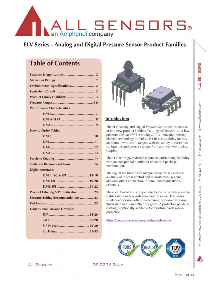ELV pressure sensor datasheet page 1