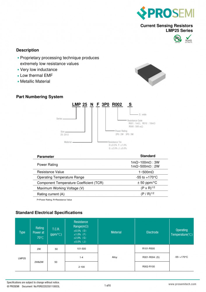LMP25NF2P0R050 technical document page 1