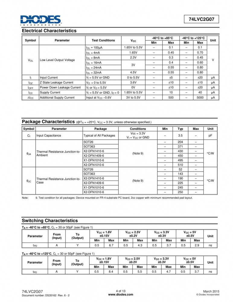 74LVC2G07DW-7 datasheet page 4
