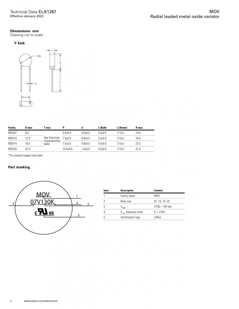 EATON MOV series datasheet page 4