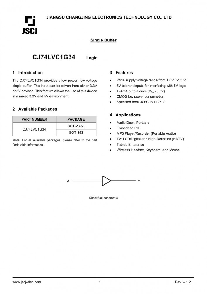 CJ74LVC1G34 datasheet page 1