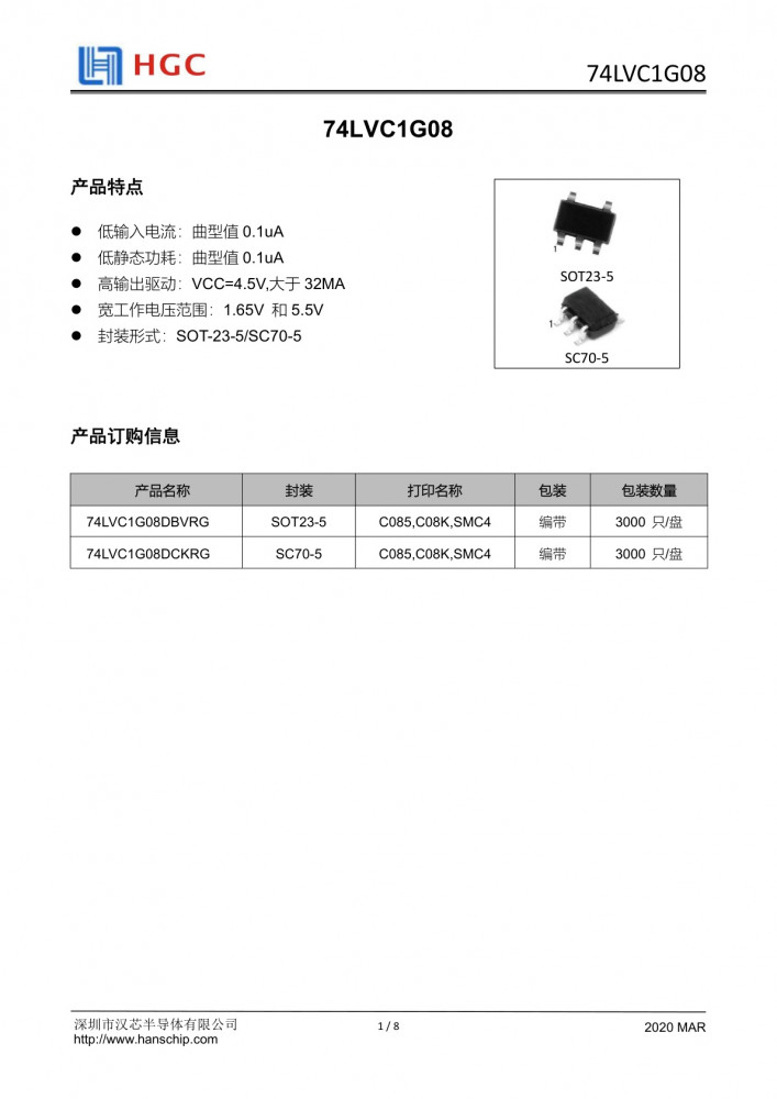74LVC1G08DCKRG datasheet page 1