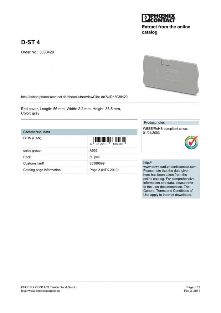 Phoenix Contact D-ST 4 3030420 technical document page 1