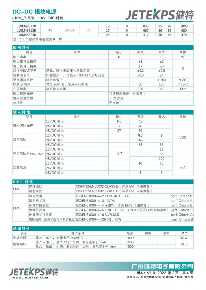 JETEKPS J10M24S24B datasheet page 2