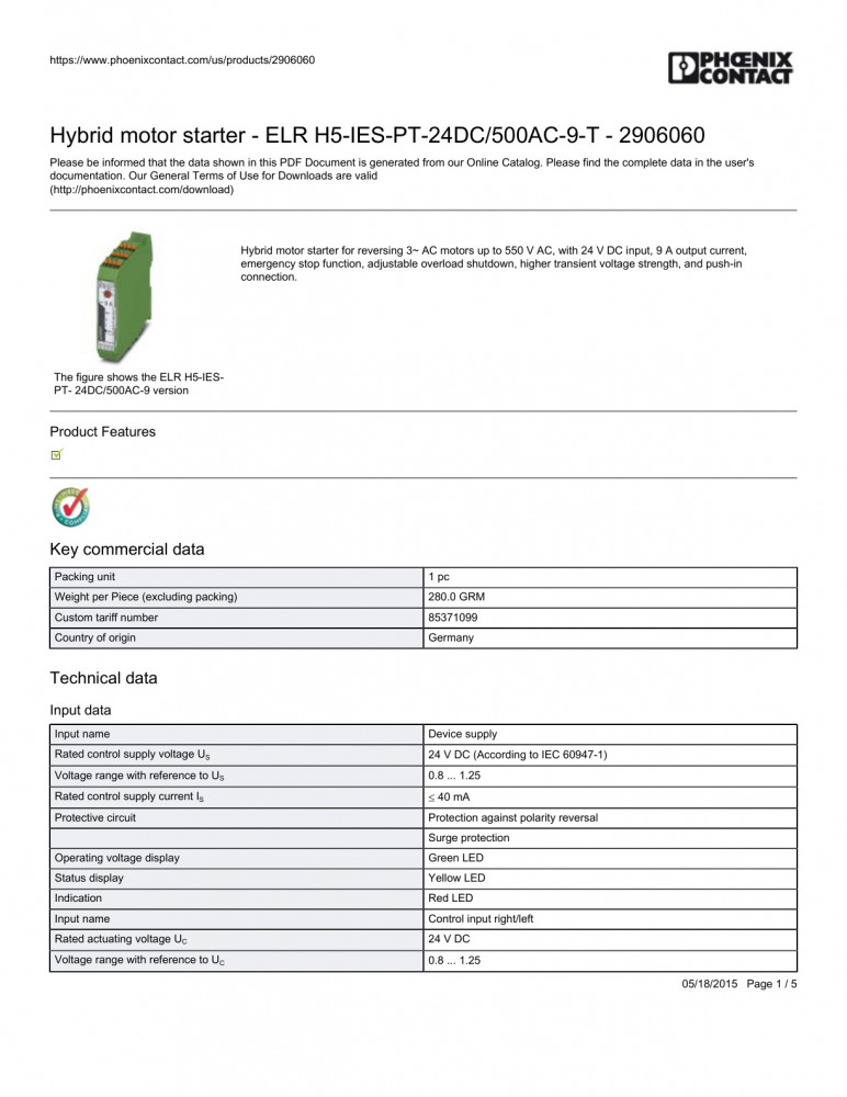 Phoenix Contact 2906060 technical document page 1