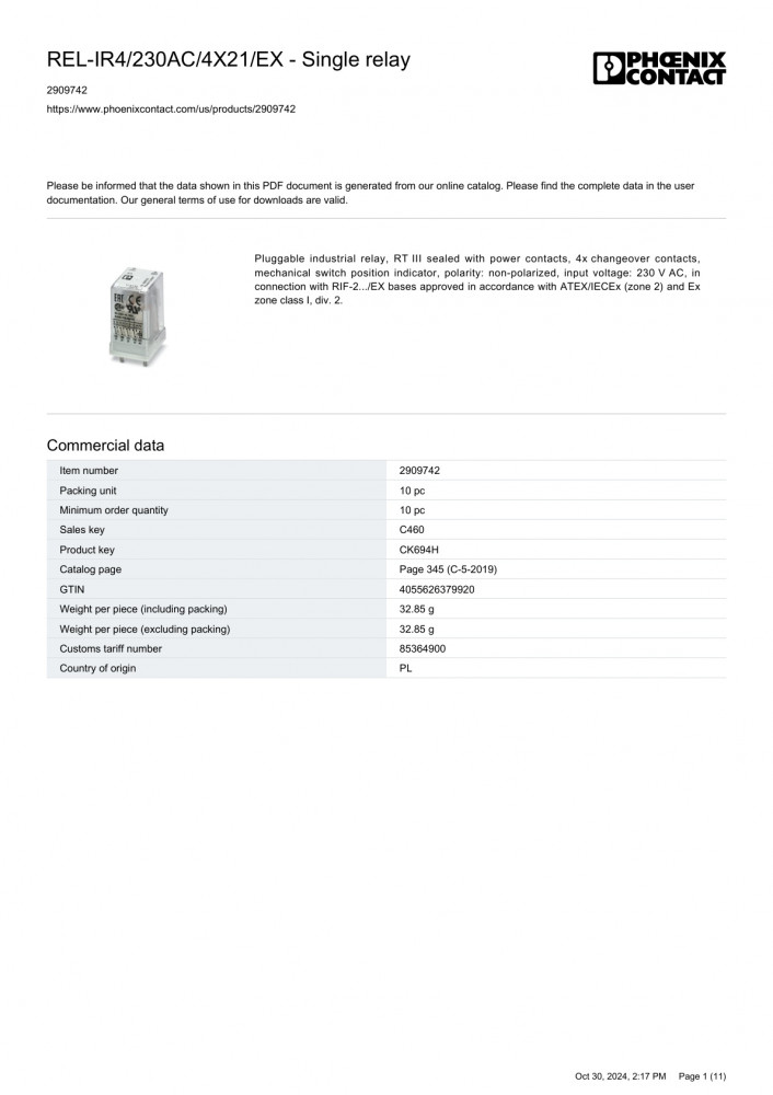 Phoenix Contact 2909742 technical document page 1