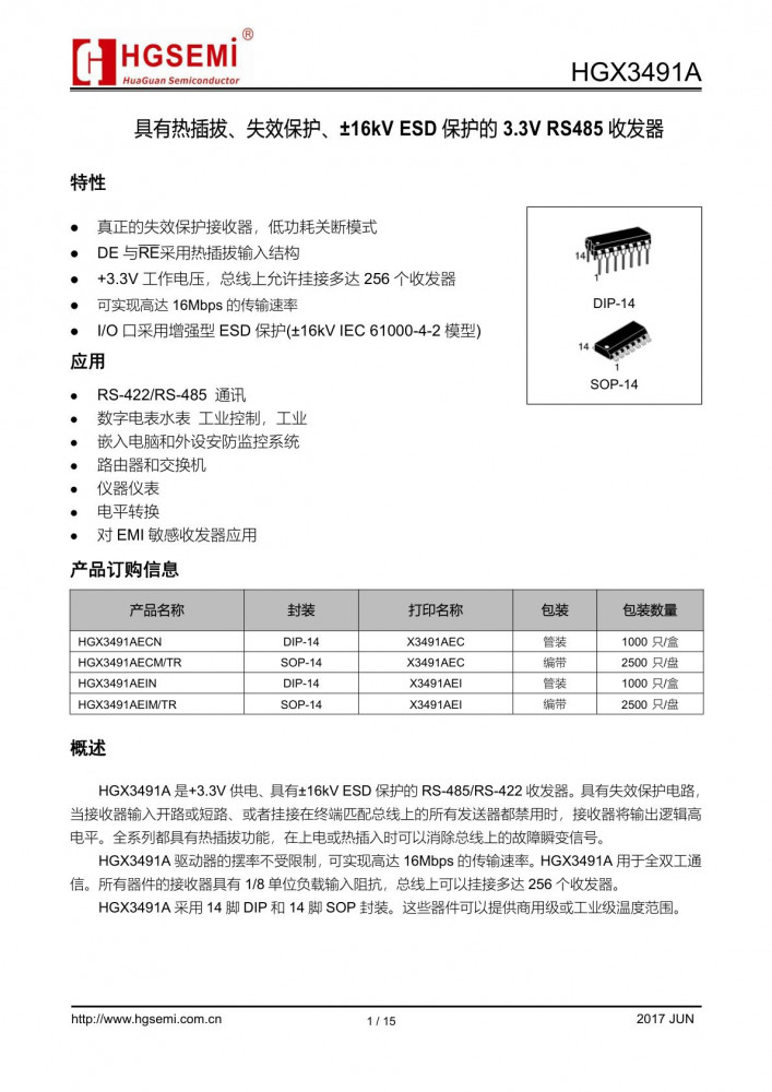 HGX3491A datasheet page 1