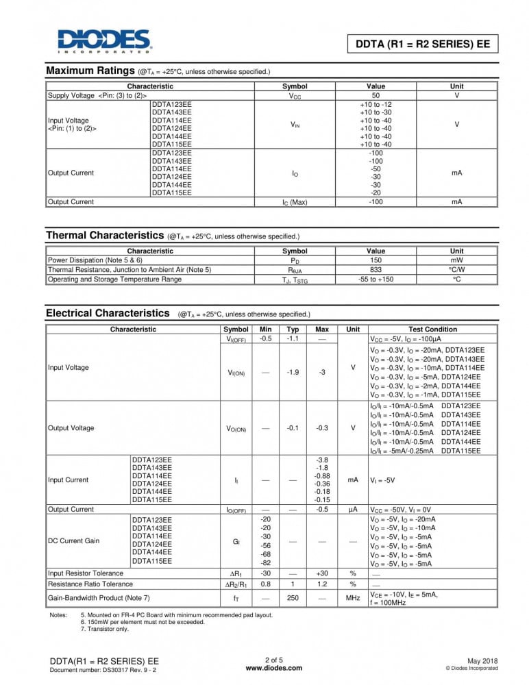 DDTA144EE-7-F datasheet page 2