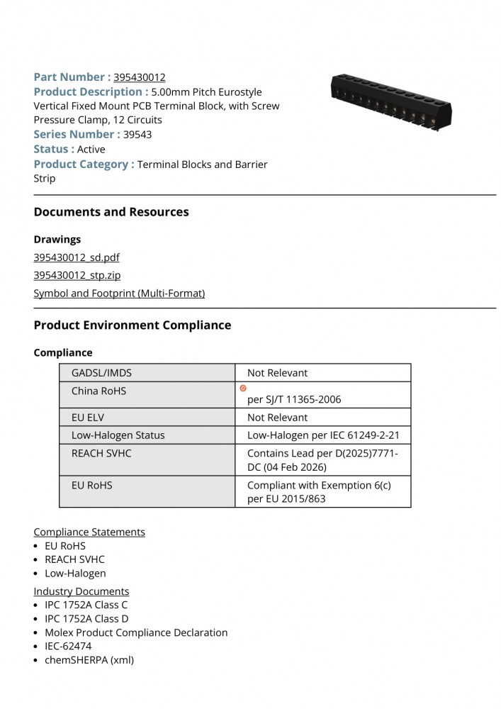 MOLEX 395430012 technical document image 1