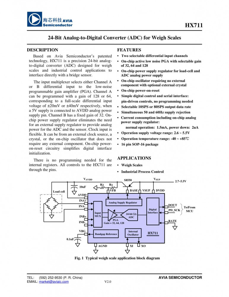 HX711 datasheet page 1