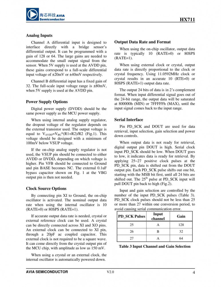 HX711 datasheet page 4