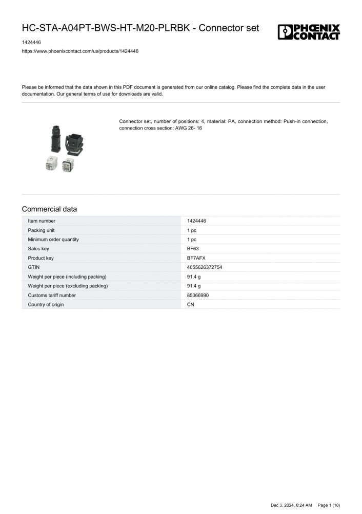 Phoenix Contact 1424446 technical document page 1