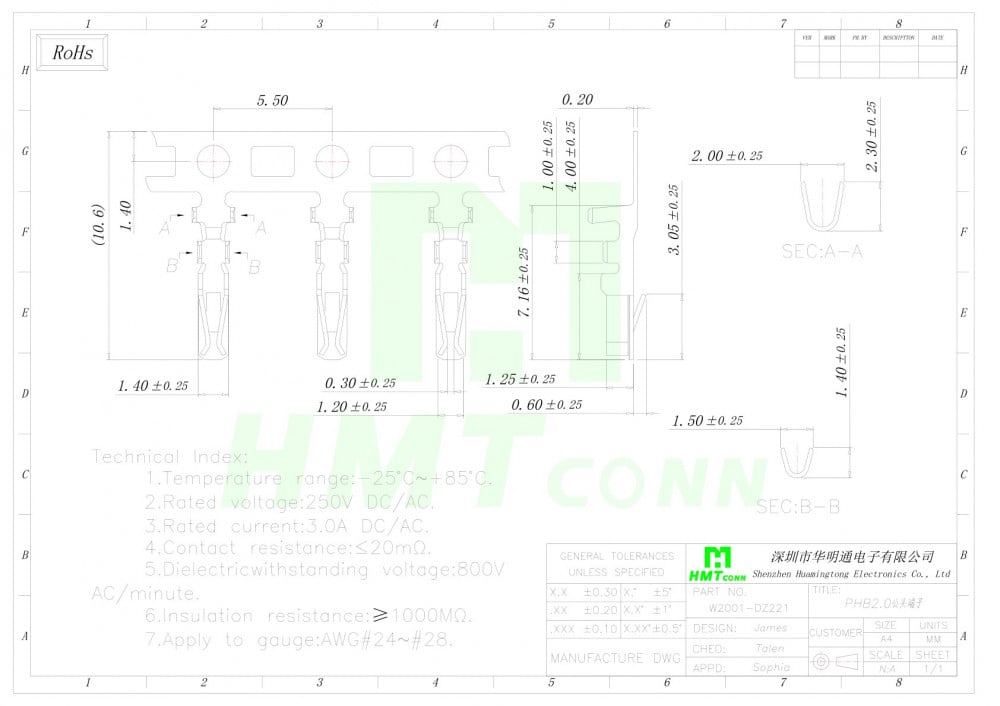 HMTCONN W2001-DZ221 manufacture drawing preview