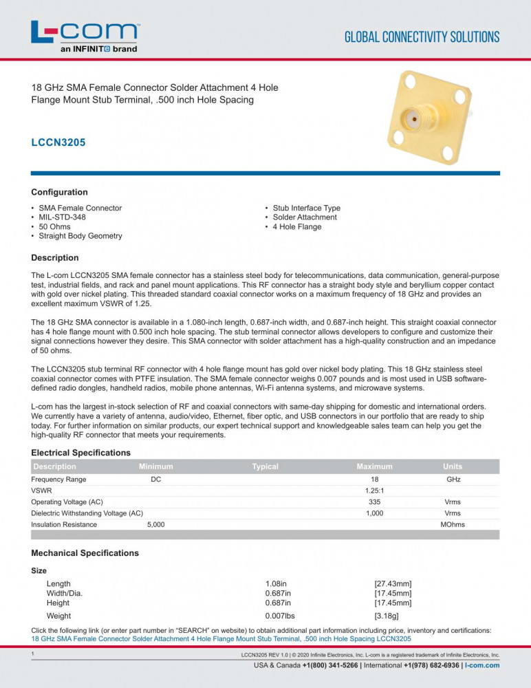 L-com LCCN3205 technical document page 1