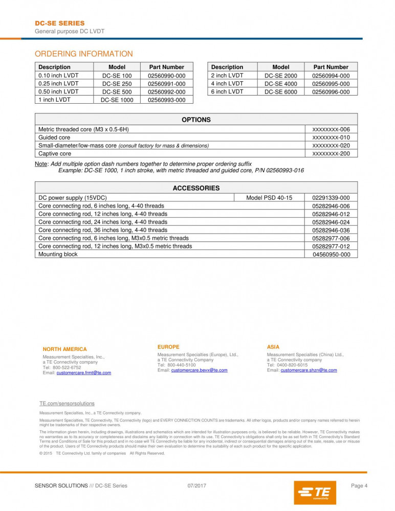 TE Connectivity DC-SE LVDT datasheet page 4