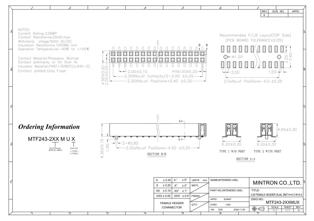 MINTRON MTF243-205MU1 technical document preview