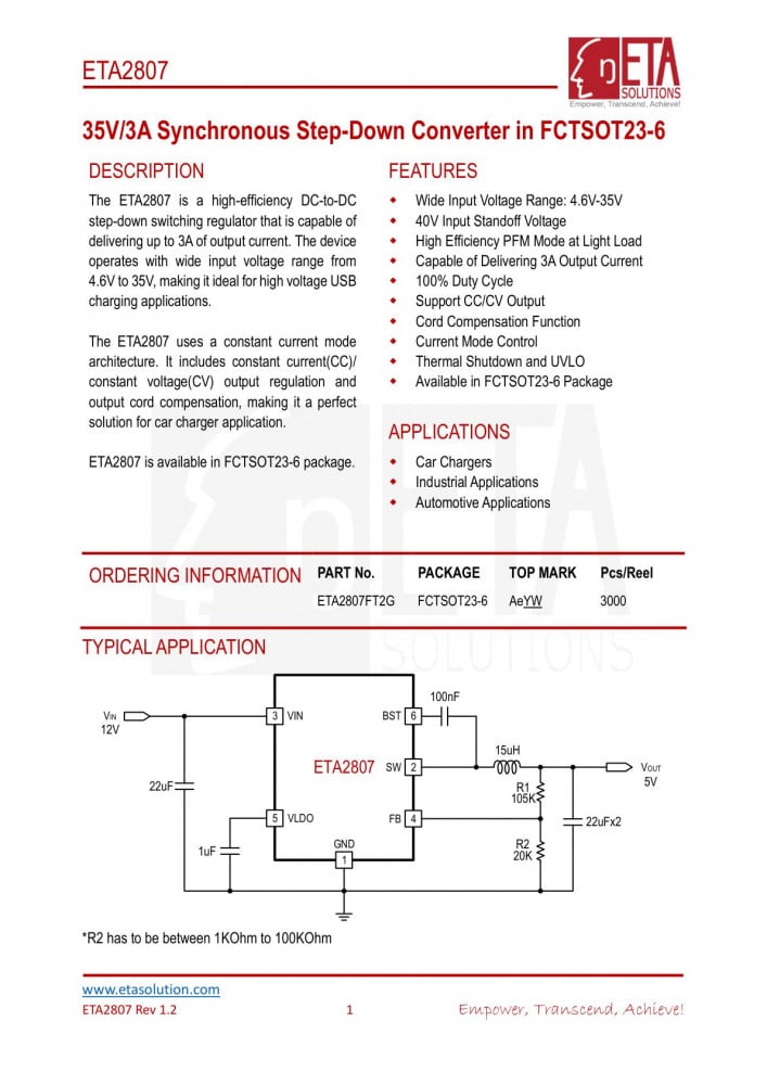 ETA2807FT2G datasheet page 1