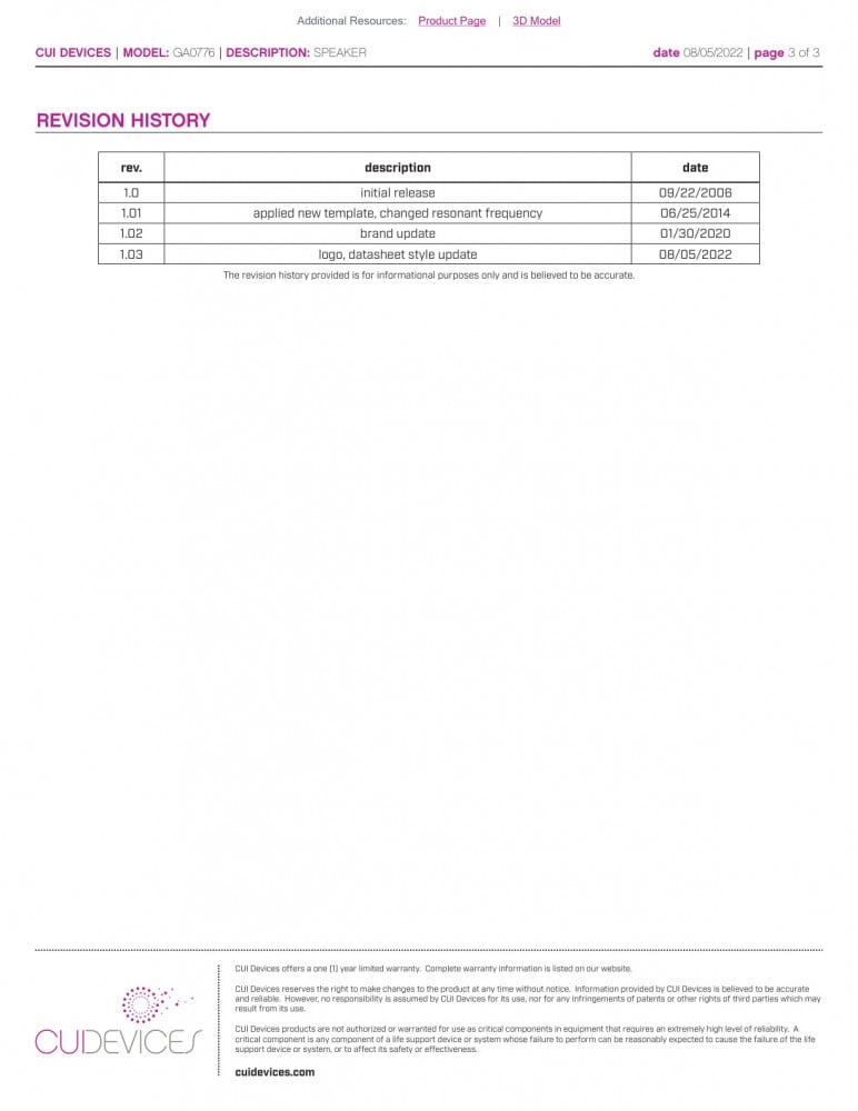 GA0776 product documentation page 3