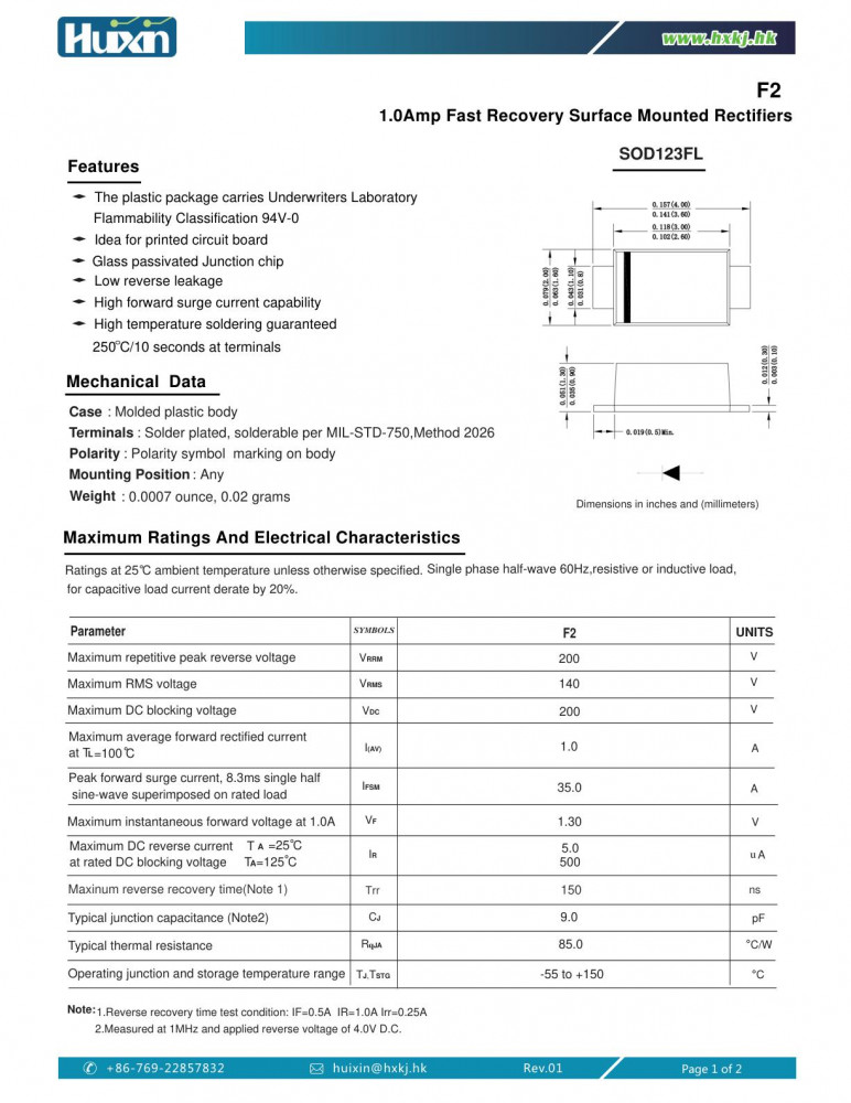 Huixin F2 datasheet page 1