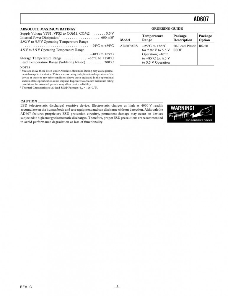 AD607 datasheet page 3