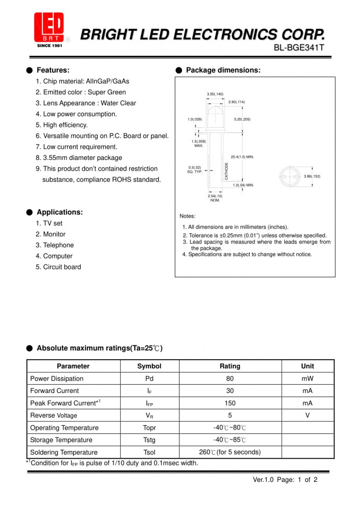 BL-BGE341T datasheet page 1