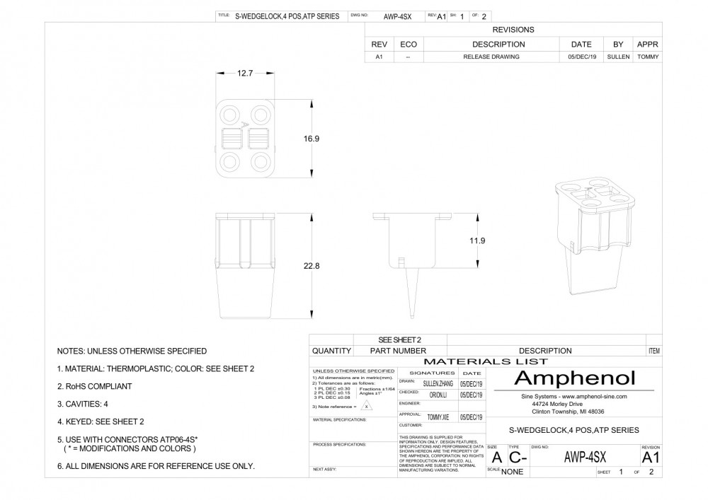 Amphenol AWP-4SX drawing page 1