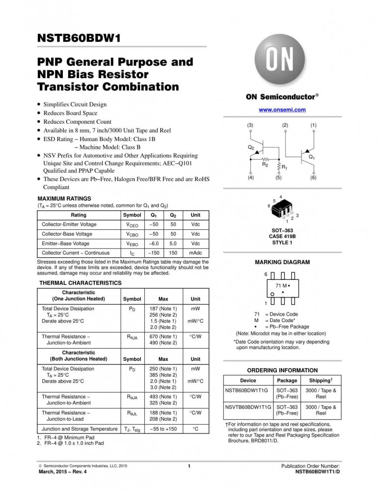 NSTB60BDW1T1G datasheet page 1