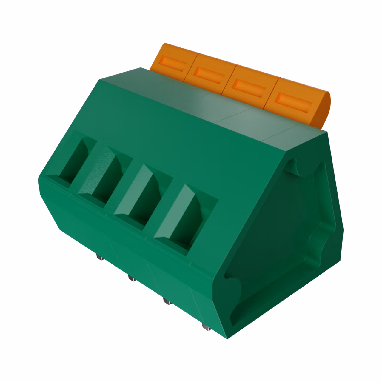 5.08mm Pitch, Eurostyle Fixed-Mount Push-Button Terminal Block, 45° Modular, 18A, 26-14 AWG, Green, 4 Circuits for sale