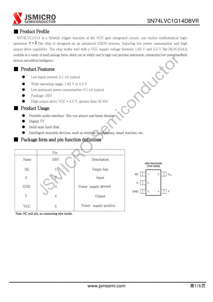 SN74LVC1G14DBVR-JSM datasheet page 1