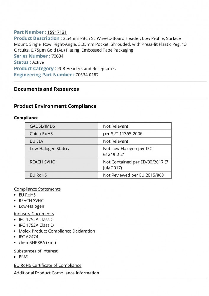 MOLEX SL product specification page 1