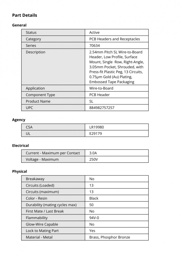 MOLEX SL product specification page 2