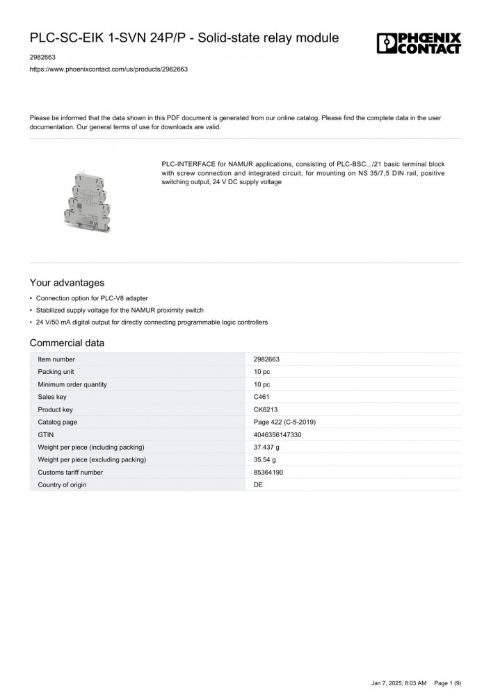 Phoenix Contact 2982663 technical document page 1